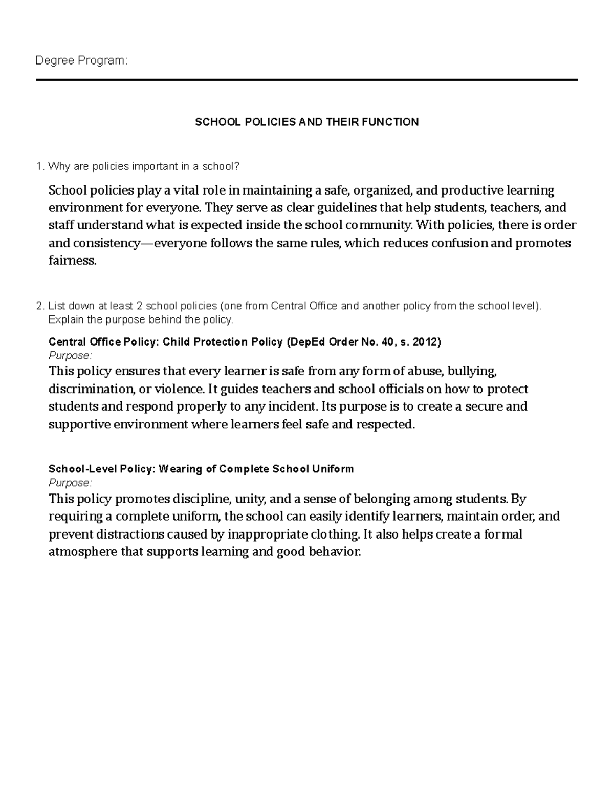 ED3: School Policies and Their Importance in Education - Studocu