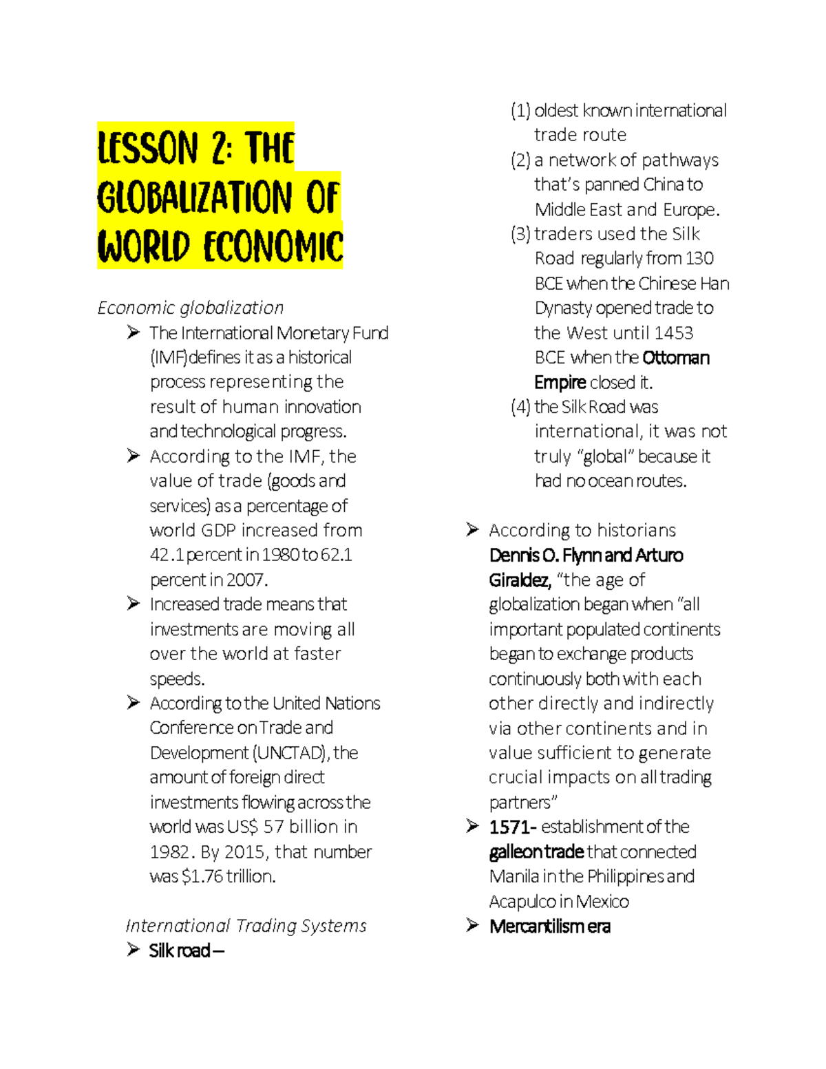 Lesson 2 - Economic Globalization and International Trade Systems - Studocu