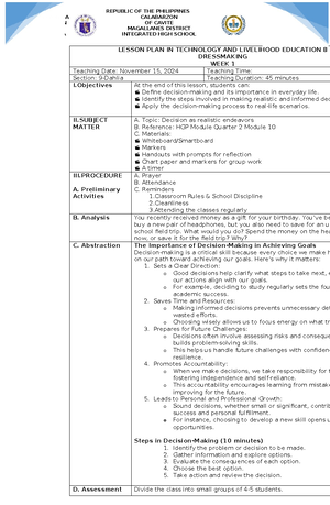 JanUARY LESSON PLAN - Learning Area HOMEROOM GUIDANCE 9 Learning ...