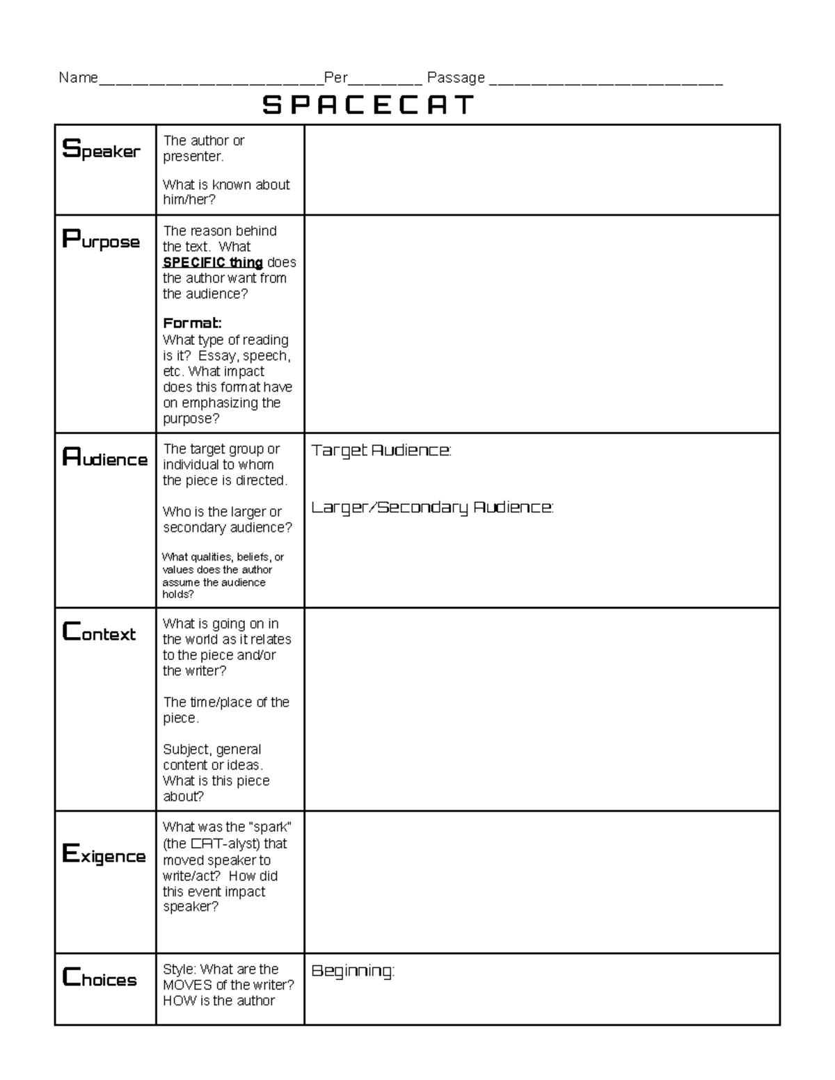 Spacecat Graphic Organizer - Name___________________________Per ...
