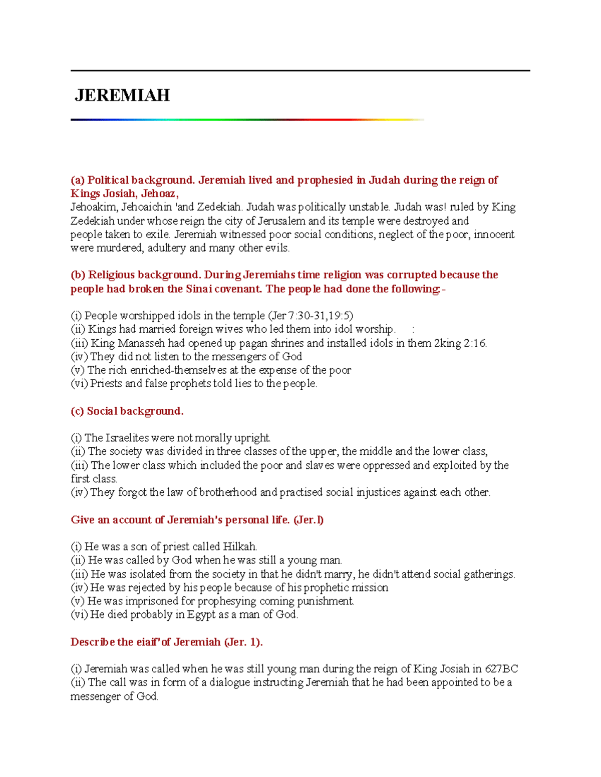 Jeremiah (JER 1) Notes on Political, Religious, and Social Contexts ...