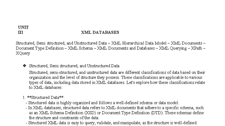 CP4152 Database Practices: Understanding XML Databases and Data Models ...
