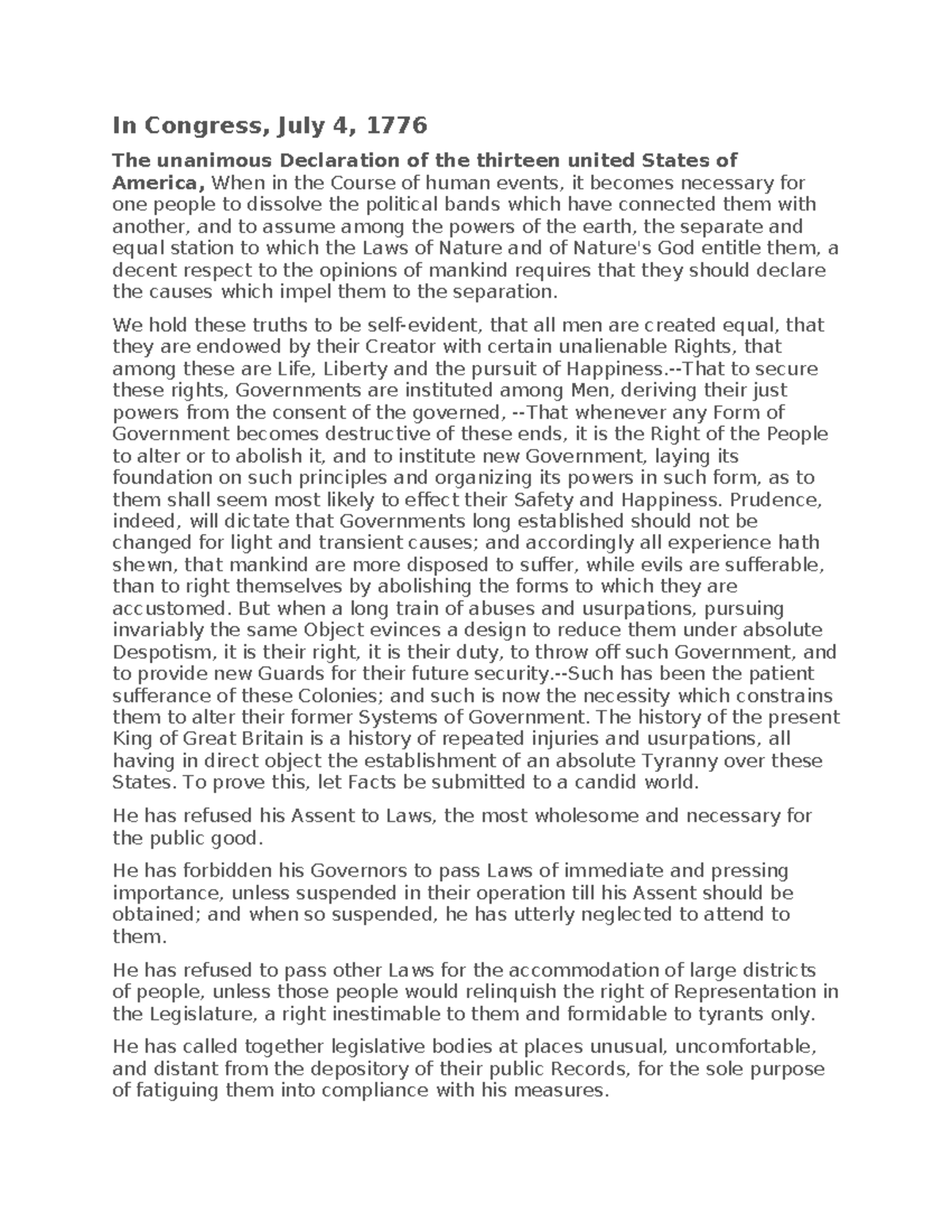 The Declaration of Independence: A Historical Overview - Studocu