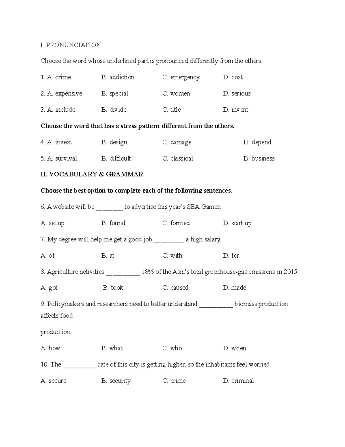 Test 1 - Pronunciation, Vocabulary, and Writing Skills - Studocu