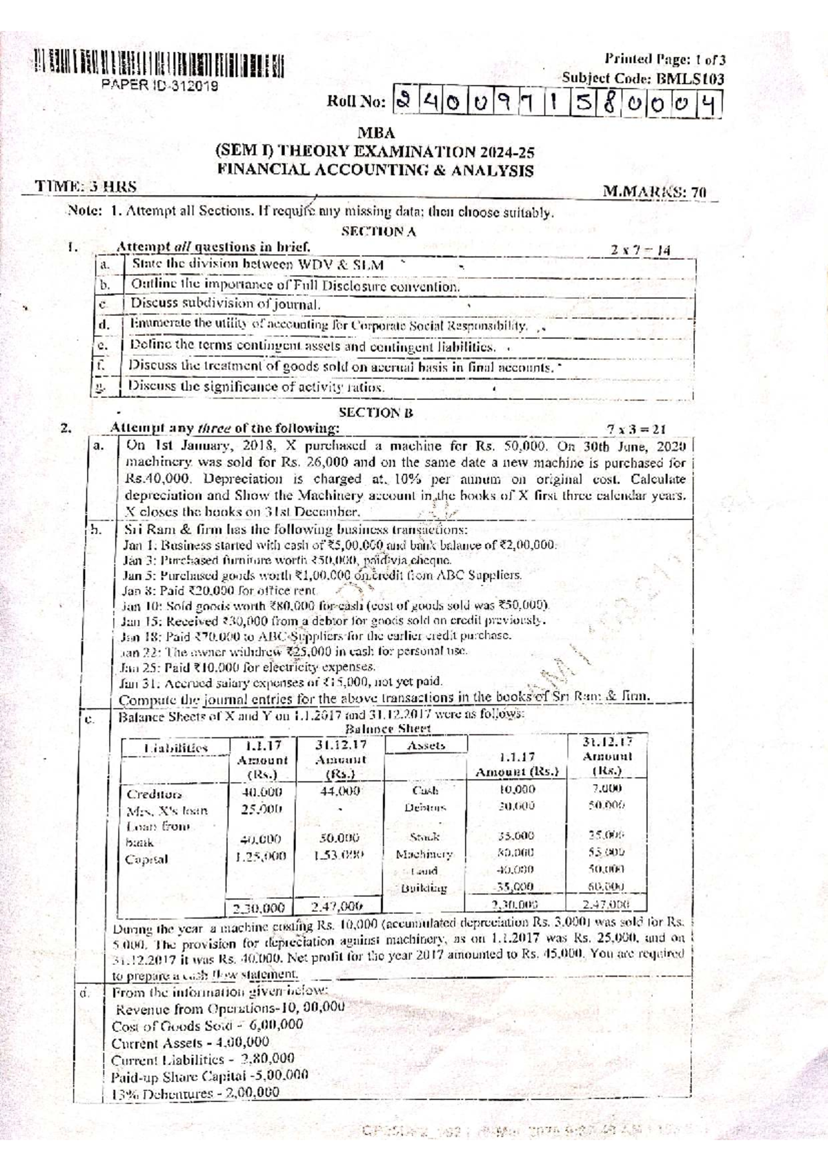 BMLS103 MBA (SEM I) Financial Accounting Analysis Exam Notes - Studocu
