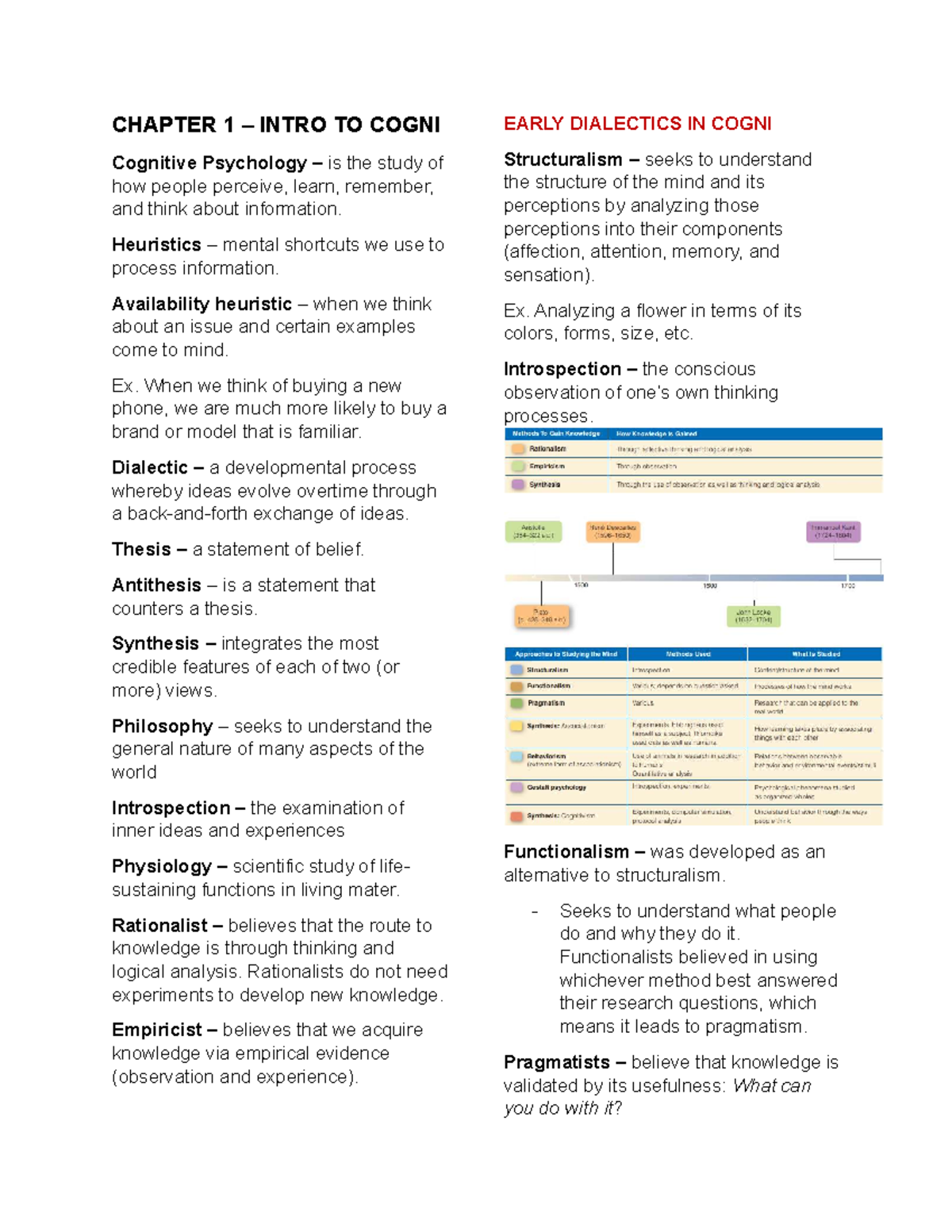 Cognitive Psychology Review: Chapter 1 - Intro to Cognition and ...