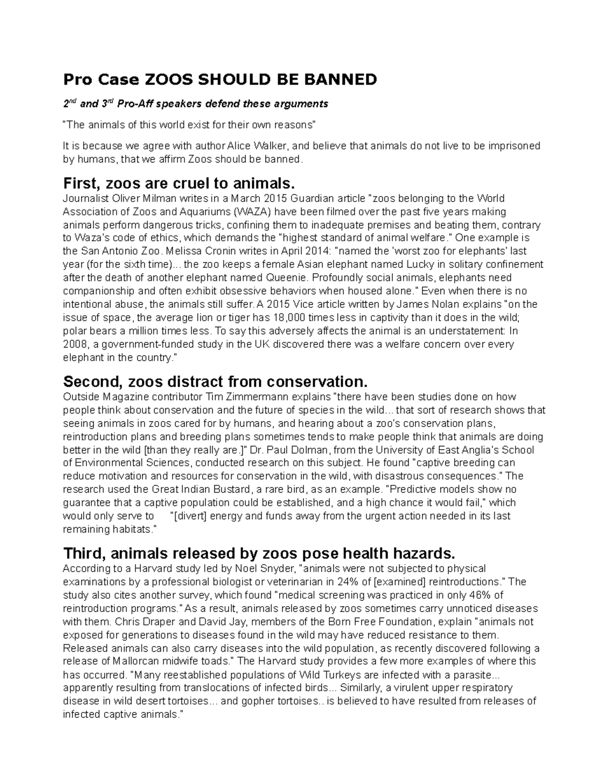 Zoos should be banned or not - Pro Case ZOOS SHOULD BE BANNED 2 nd and ...