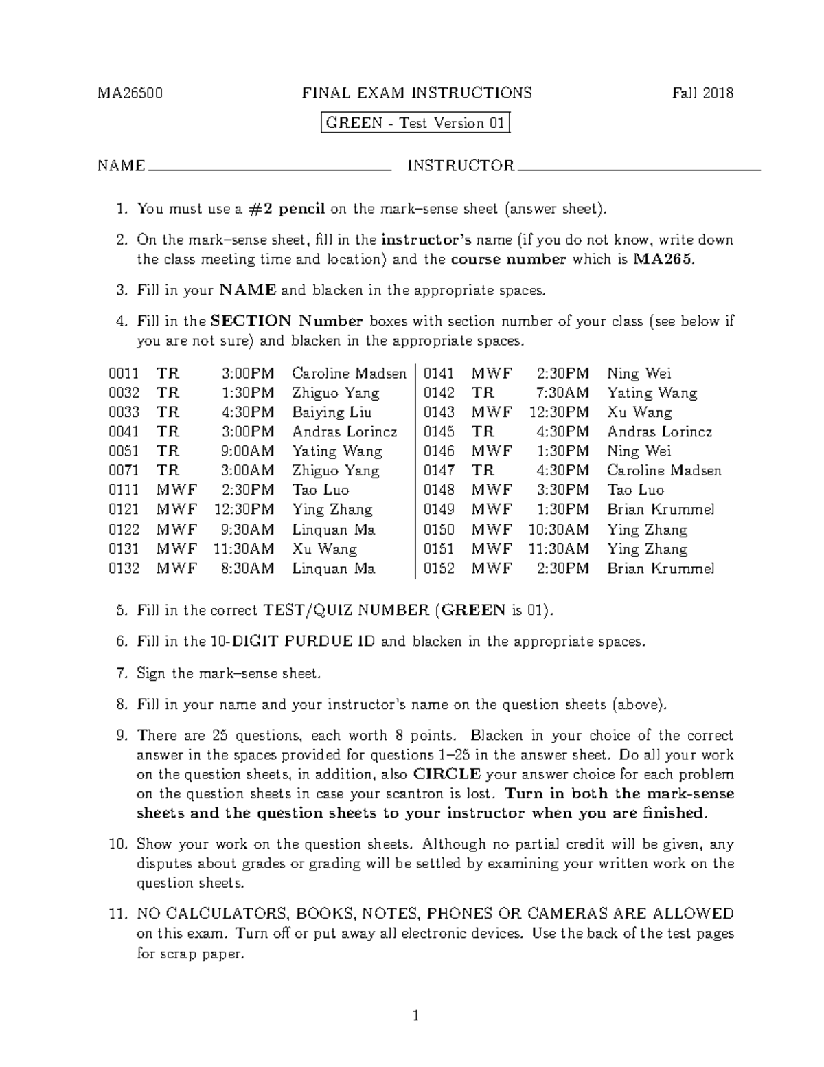 Final exam practice exam - MA26500 FINAL EXAM INSTRUCTIONS Fall 2018 ...
