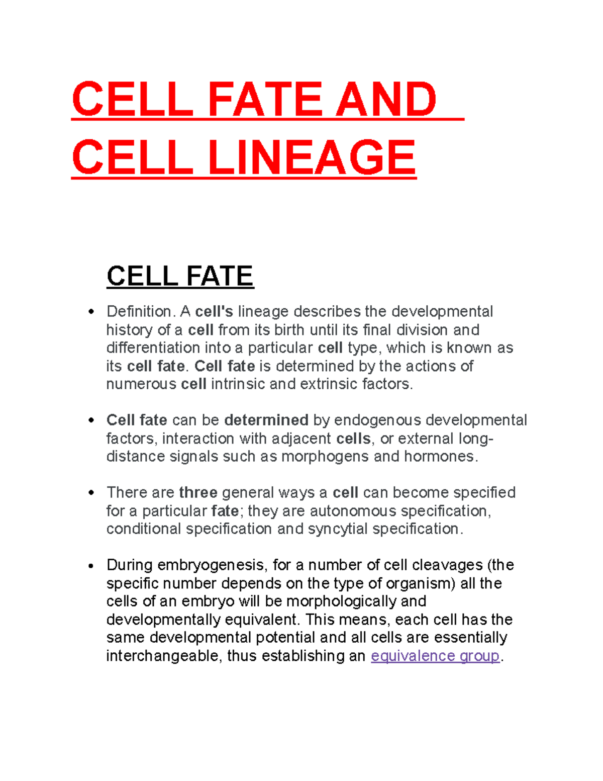 DB-Cell fate and Cell lineage - CELL FATE AND CELL LINEAGE CELL FATE ...
