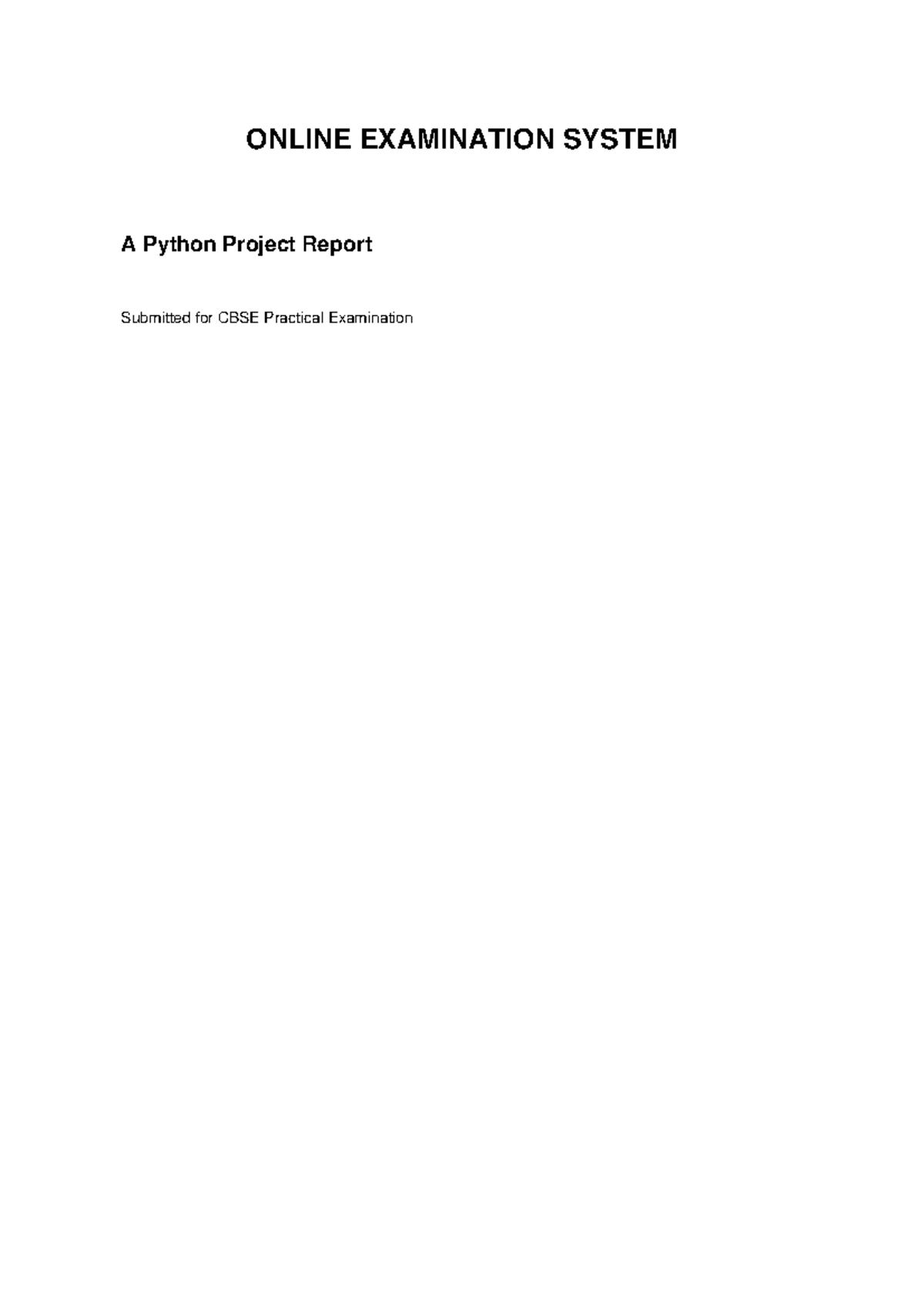 Online Examination System Project Report for CBSE Practical Exam - Studocu