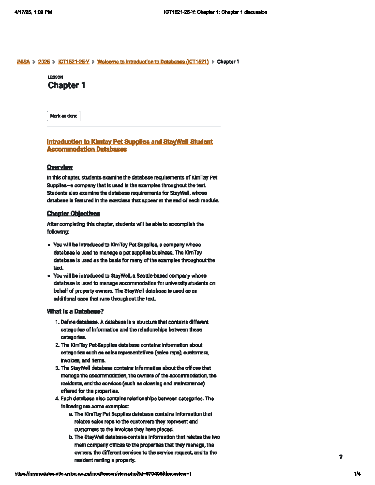 Introduction to Database (ICT1521) - Chapter 1 Overview and Concepts - Studocu