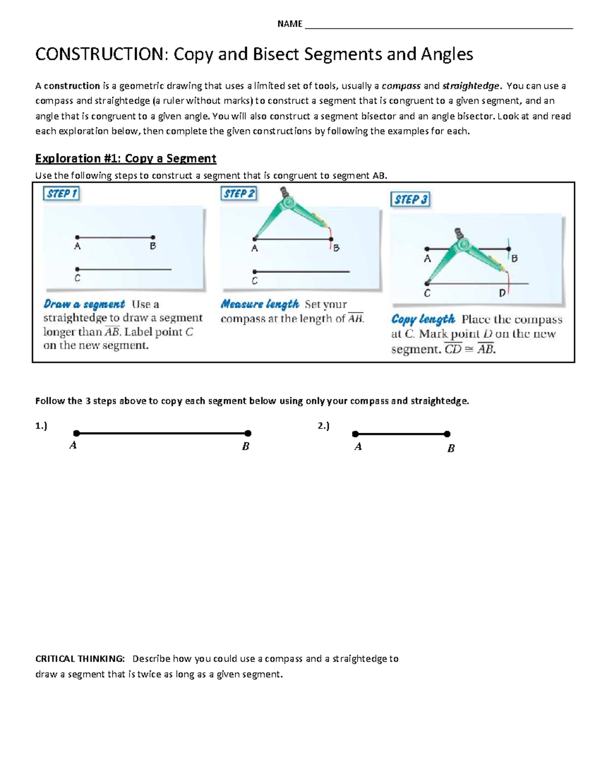 Construction: Copying and Bisection of Segments & Angles - Studocu