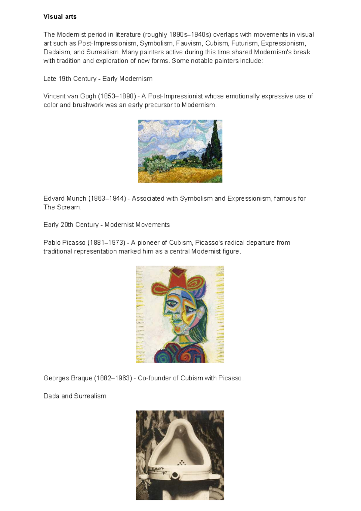 Arts in Modernism: Exploring Literature, Visual Art, and Music - Studocu