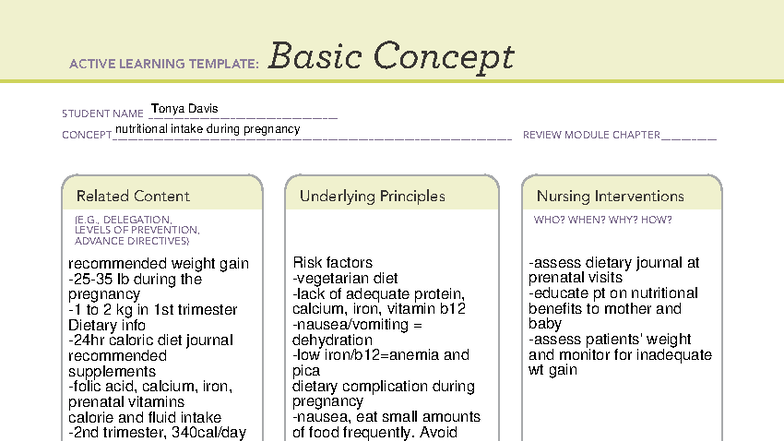 Active Learning Template: Nutrition During Pregnancy (NUR 101) - Studocu