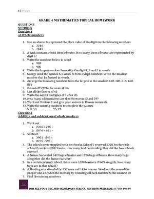 Grade 4 Agriculture Topical Homework Questions and Exercises - Studocu