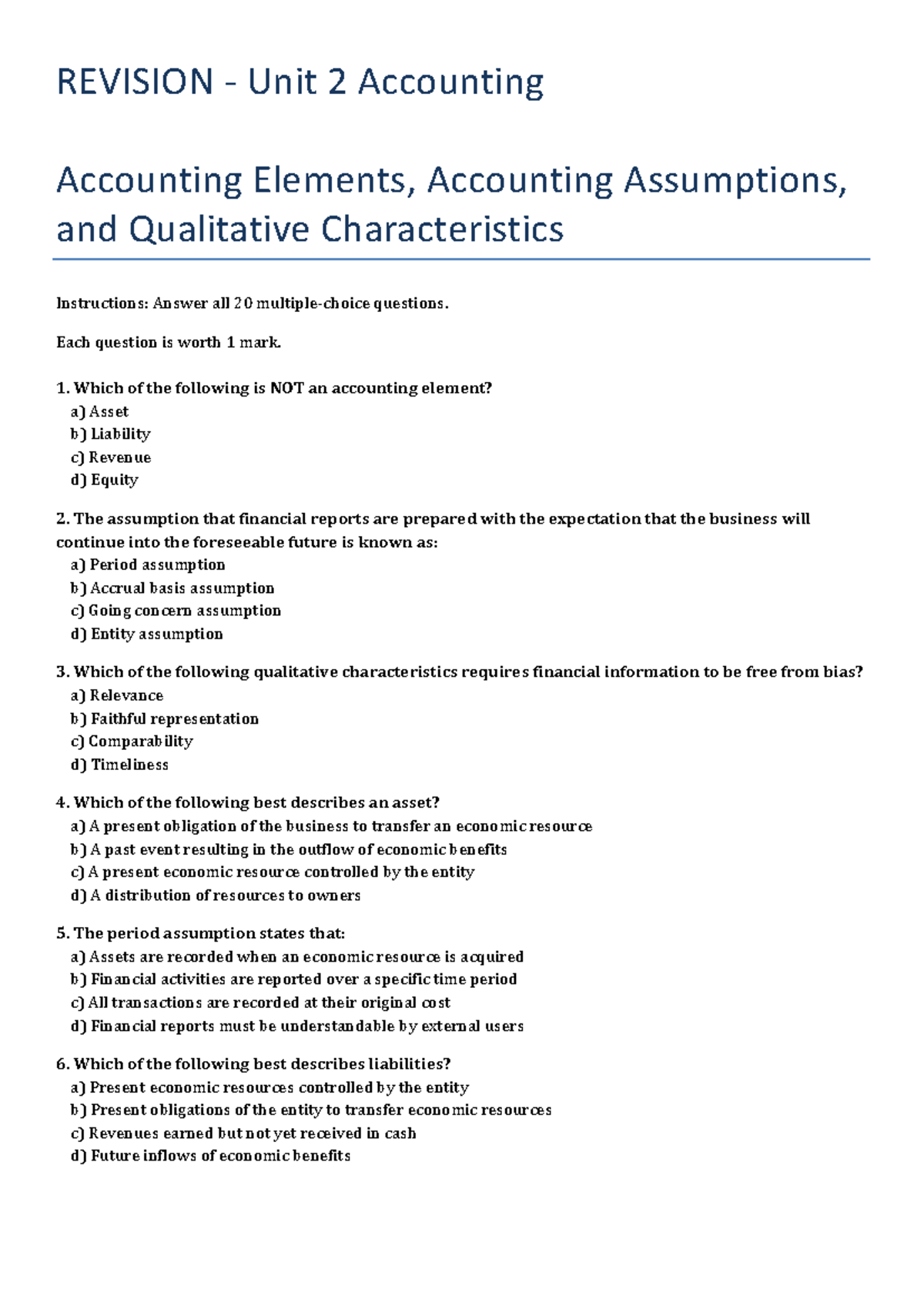 2024 ACCG Unit 2 Accounting Test: Theory & MCQs Revision - Studocu