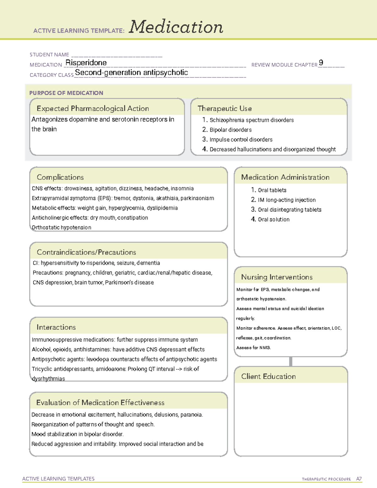 ATI Active Learning Template: Risperidone Review Module - Studocu