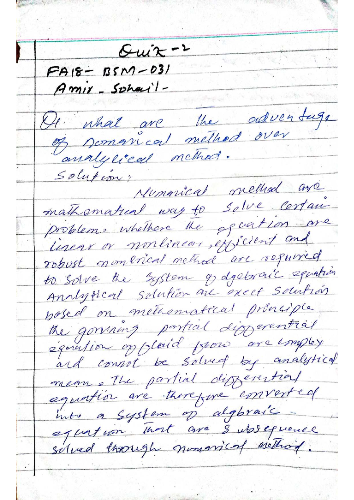 Quiz FA18-BSM-031: Advantages of Numerical vs Analytical Methods - Studocu