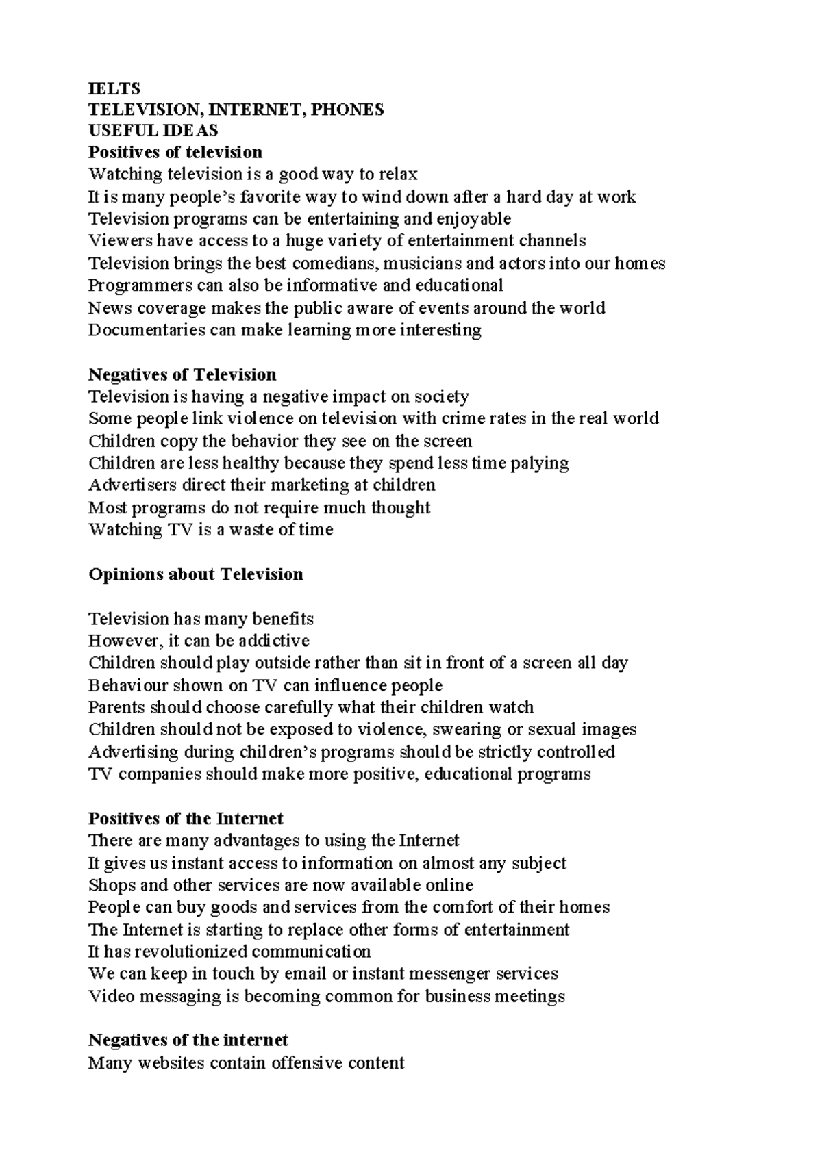 IELTS Writing Task: Analysis of TV, Internet, and Mobile Phones - Studocu