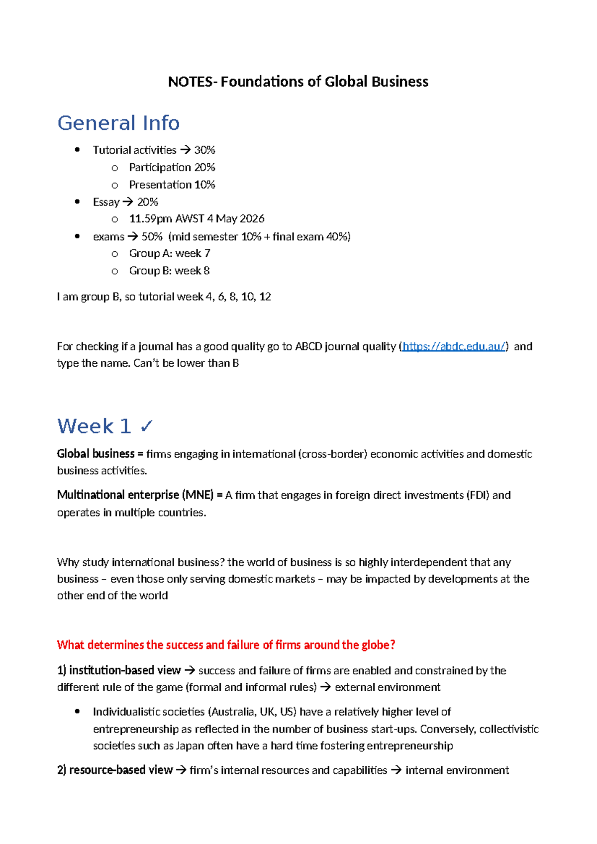 Foundations of Global Business: Key Concepts & Case Studies (GBUS101 ...