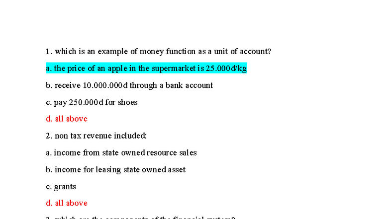 FSDS 1 - Financial System and Money Functions Quiz Notes - Studocu