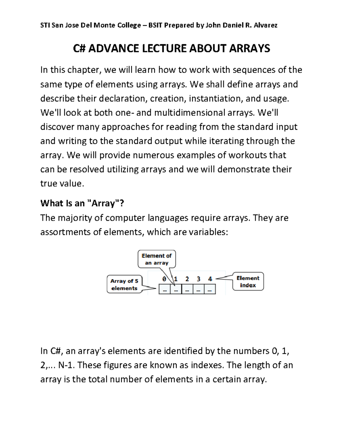 C Sharp Advance Lecture about Arrays - C# ADVANCE LECTURE ABOUT ARRAYS ...