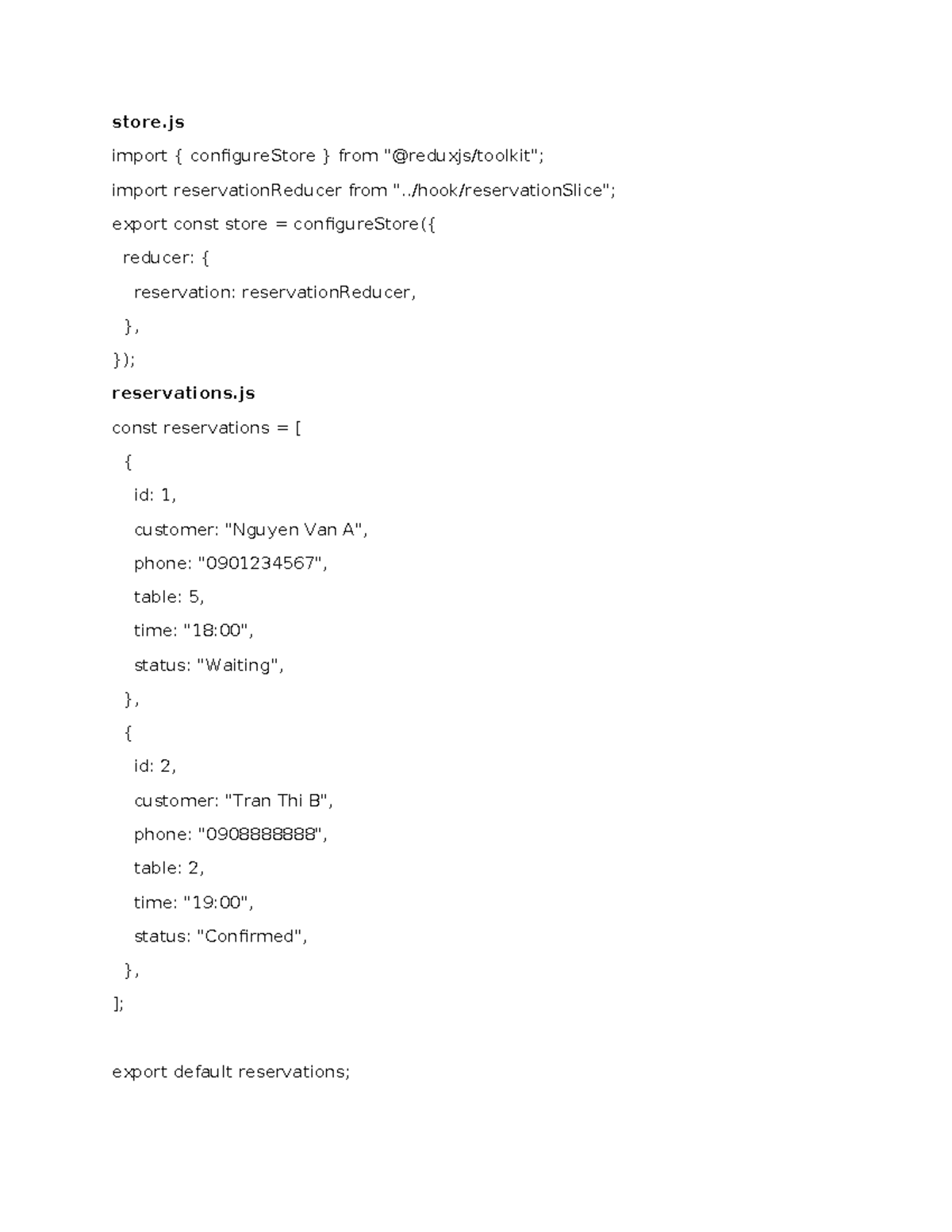 Store.js and Reservations Management Code Overview - Studocu