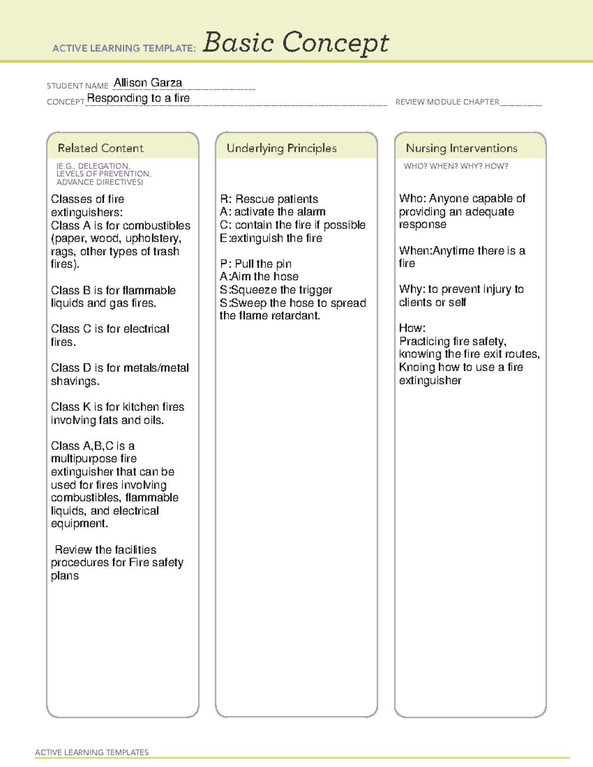 Basic Concepts in Fire Safety: Active Learning Template Guide - Studocu