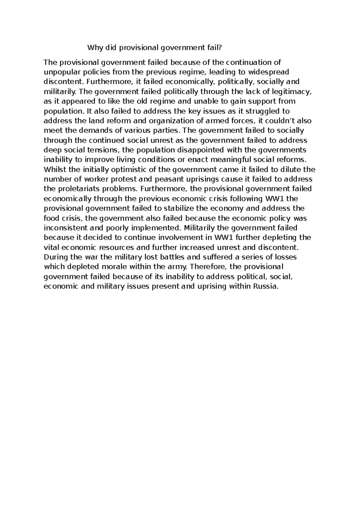 Provisional Government Failure: An Analysis of Power and Authority ...