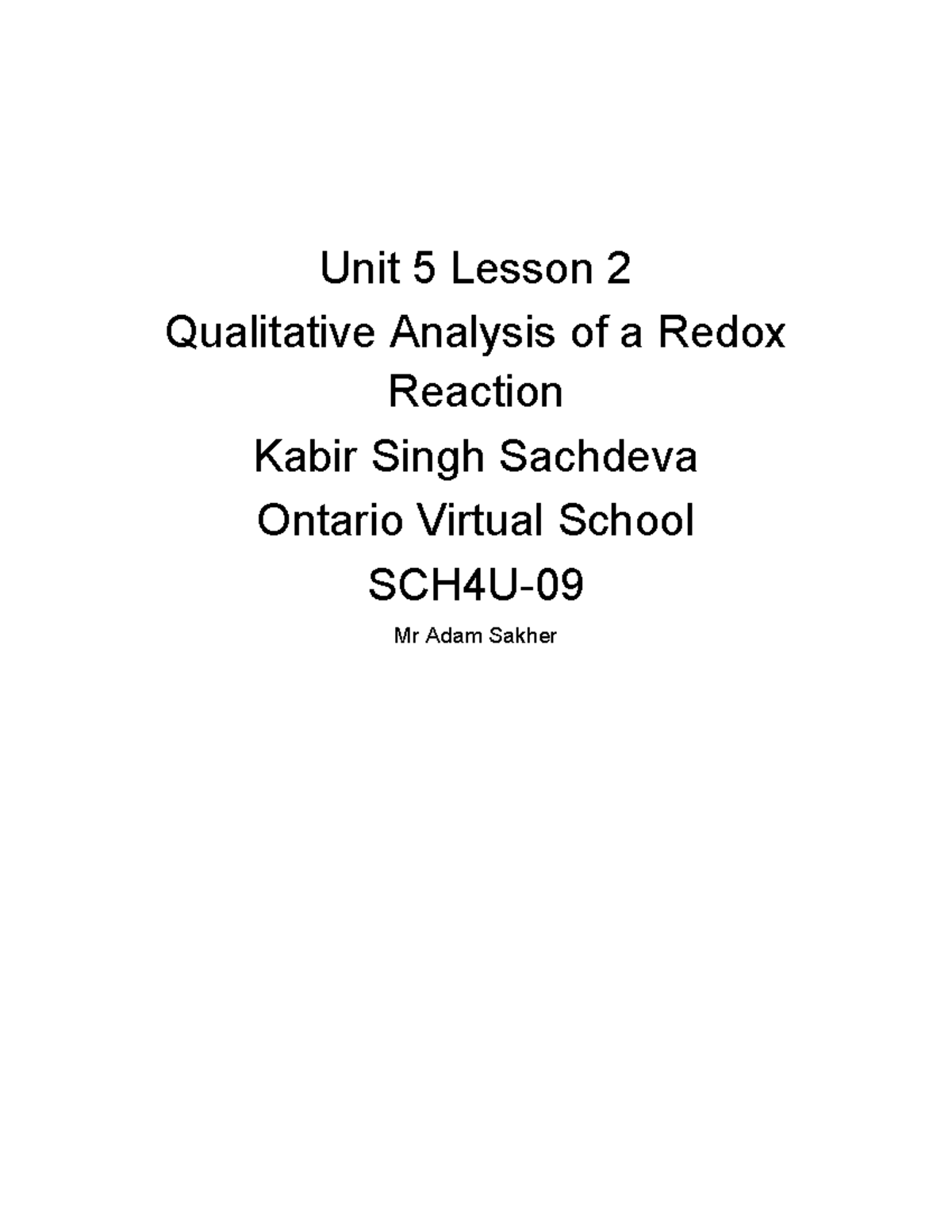 Qualitative Analysis of Redox Reactions in SCH4U - Unit 5 Lesson 2 ...