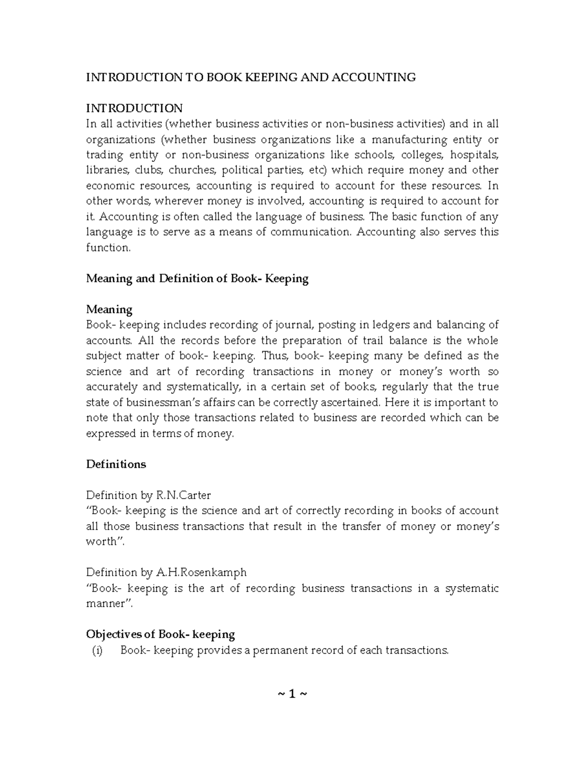 1. Introduction to Bookkeeping and Accounting Fundamentals - Studocu
