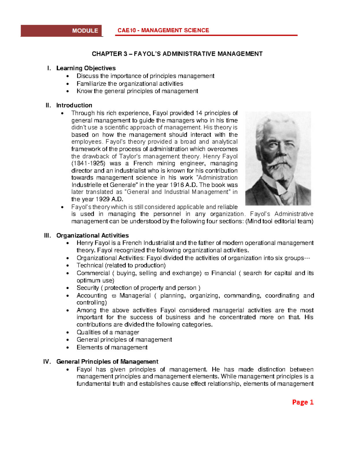CAE10 MANAGEMENT SCIENCE CHAPTER 3: FAYOL'S ADMINISTRATIVE MANAGEMENT ...