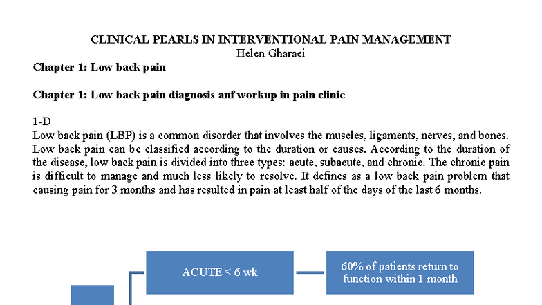 CLINICAL PEARLS IN INTERVENTIONAL PAIN MANAGEMENT: LBP Insights - Studocu