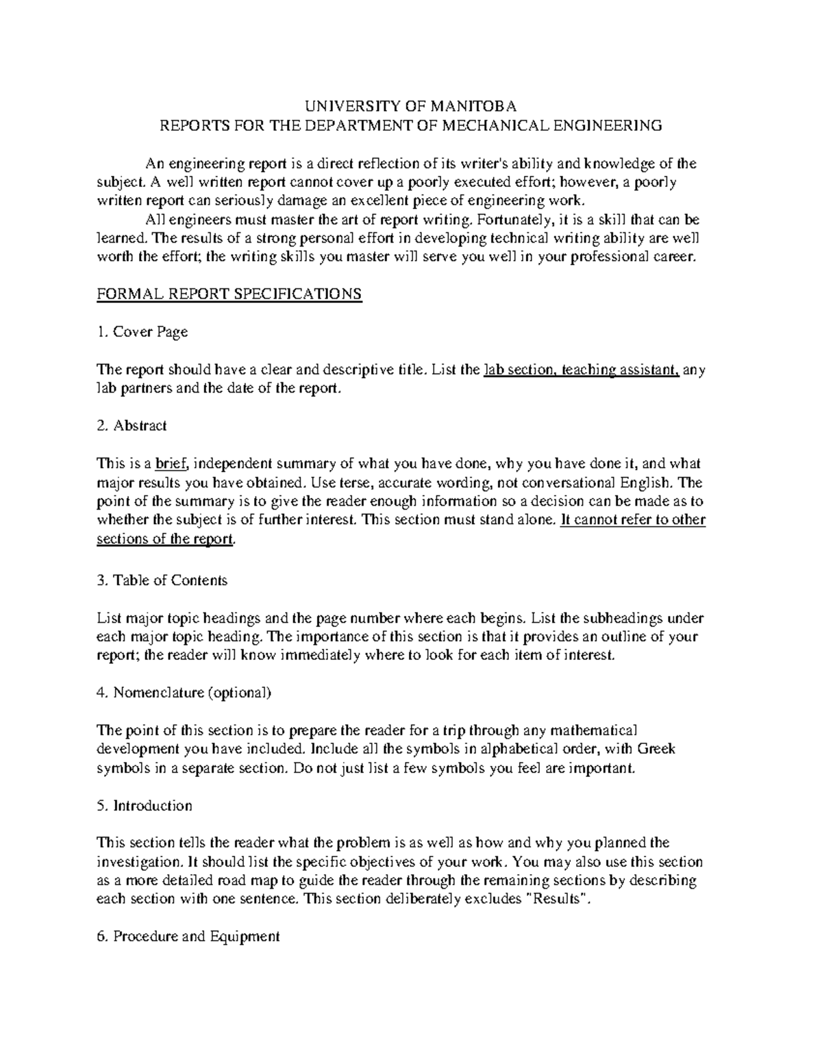 MECH 2020 Report Preparation Guide for Engineering Reports - Studocu
