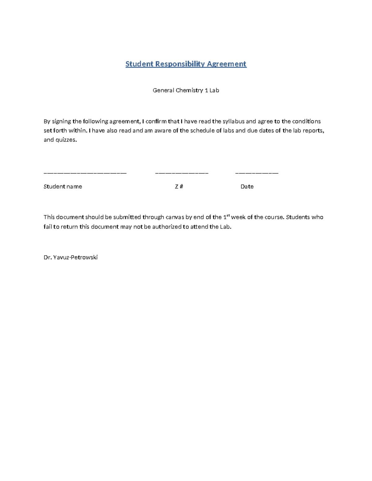 Student Responsibility Agreement-CHM2045L - Student Responsibility ...