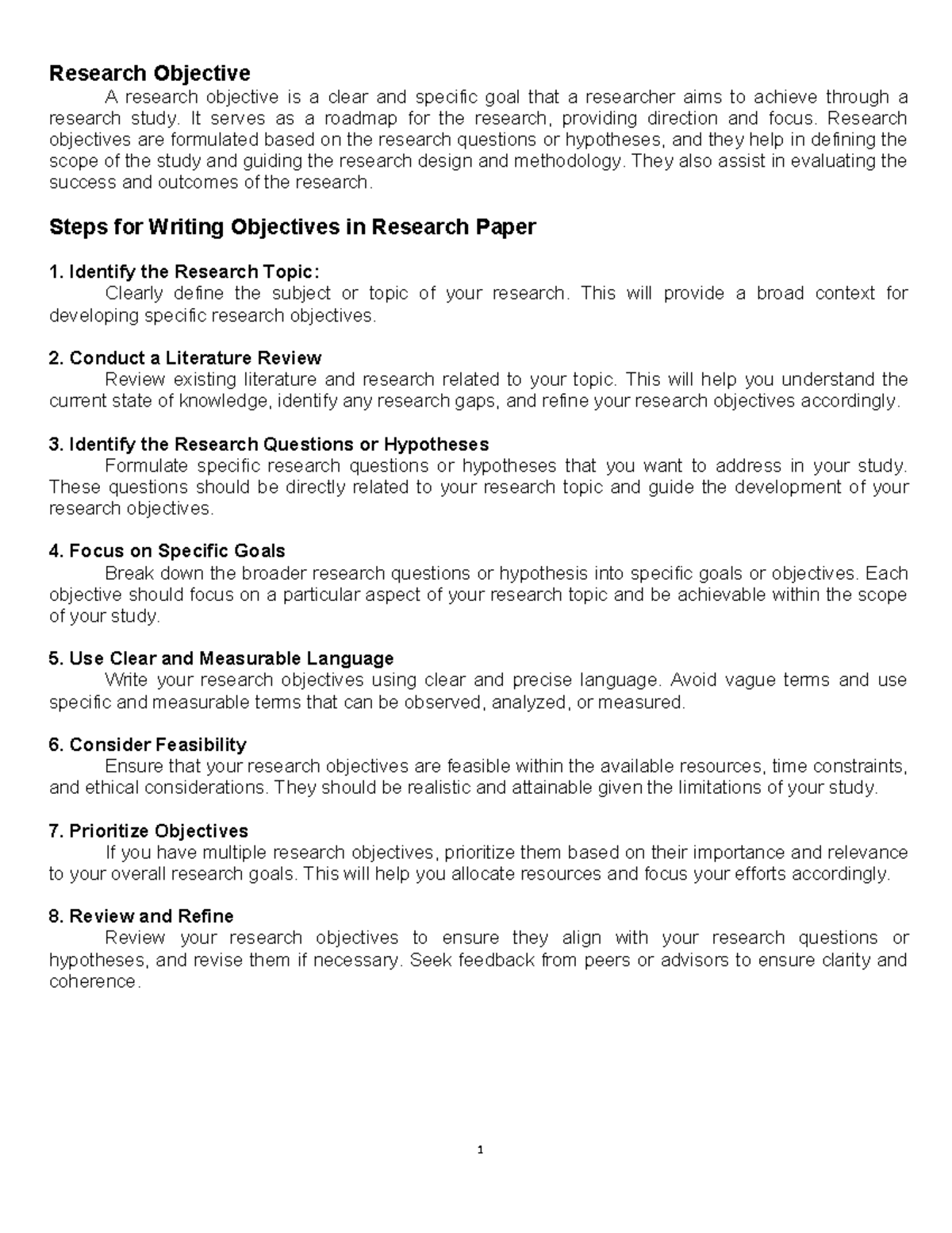 Formulating Effective Research Objectives for Academic Study - Studocu