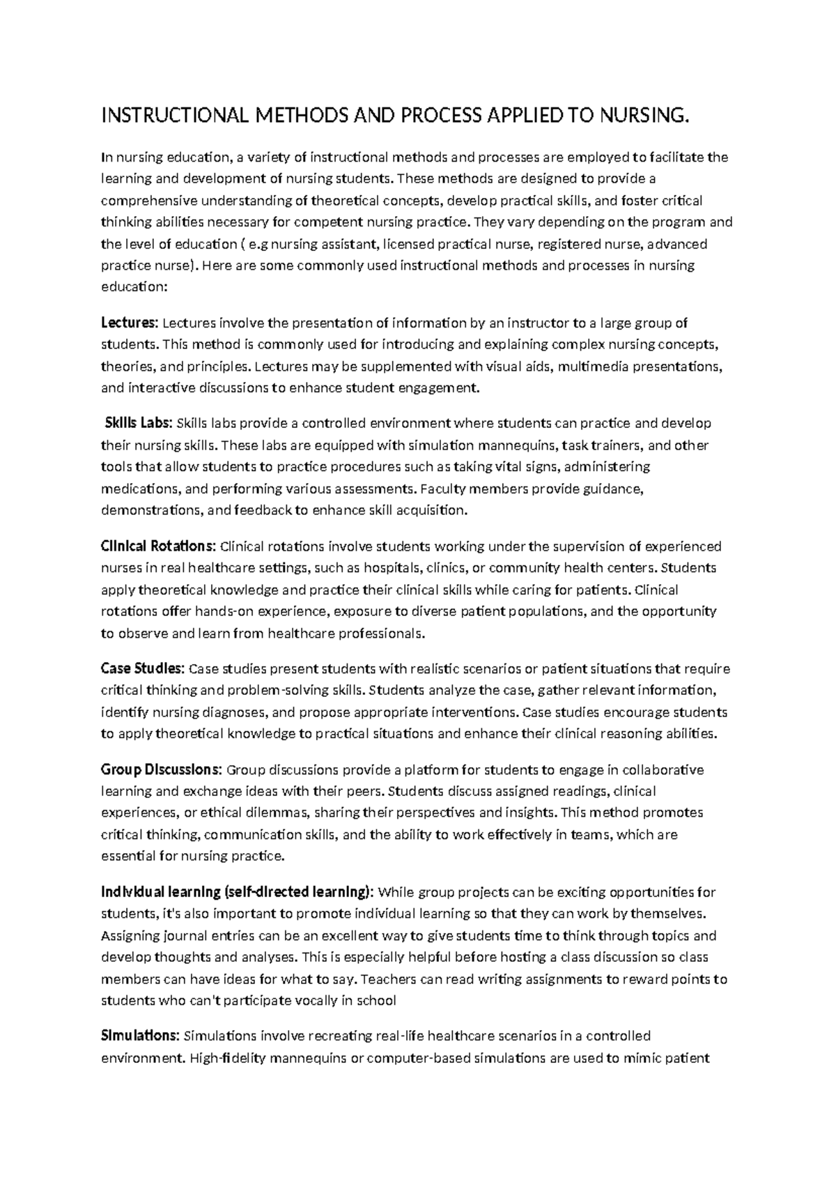 Instructional Methods & Processes in Nursing Education: A Guide - Studocu