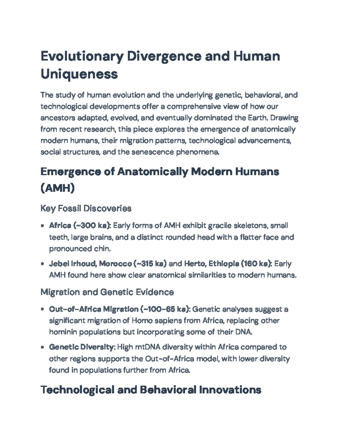 Evolutionary Divergence and Human Uniqueness: Insights and Evidence ...