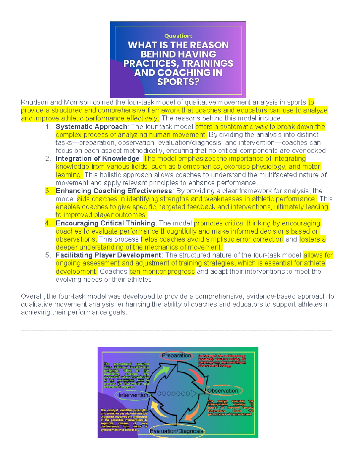 Knudson and Morrison's Four-Task Model of Qualitative Movement Analysis ...