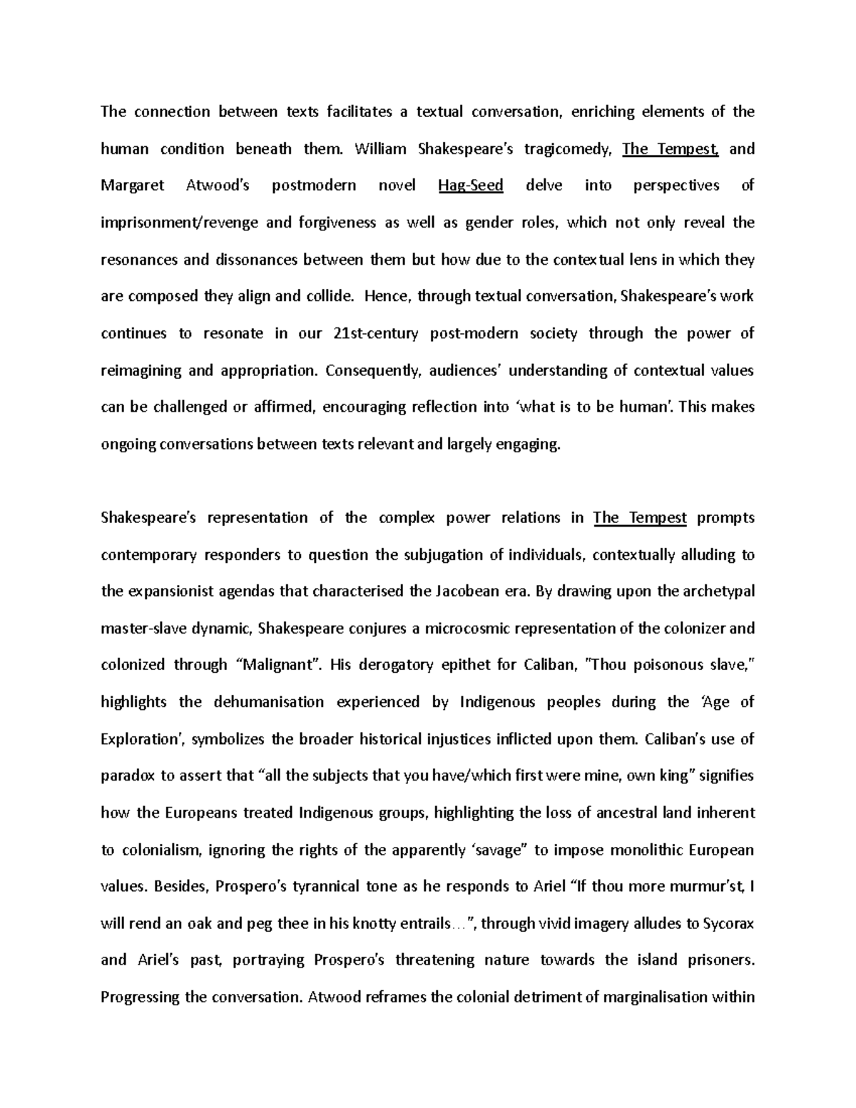 Tempest And Hagseed Essay Eng123 Exploring Human Values And