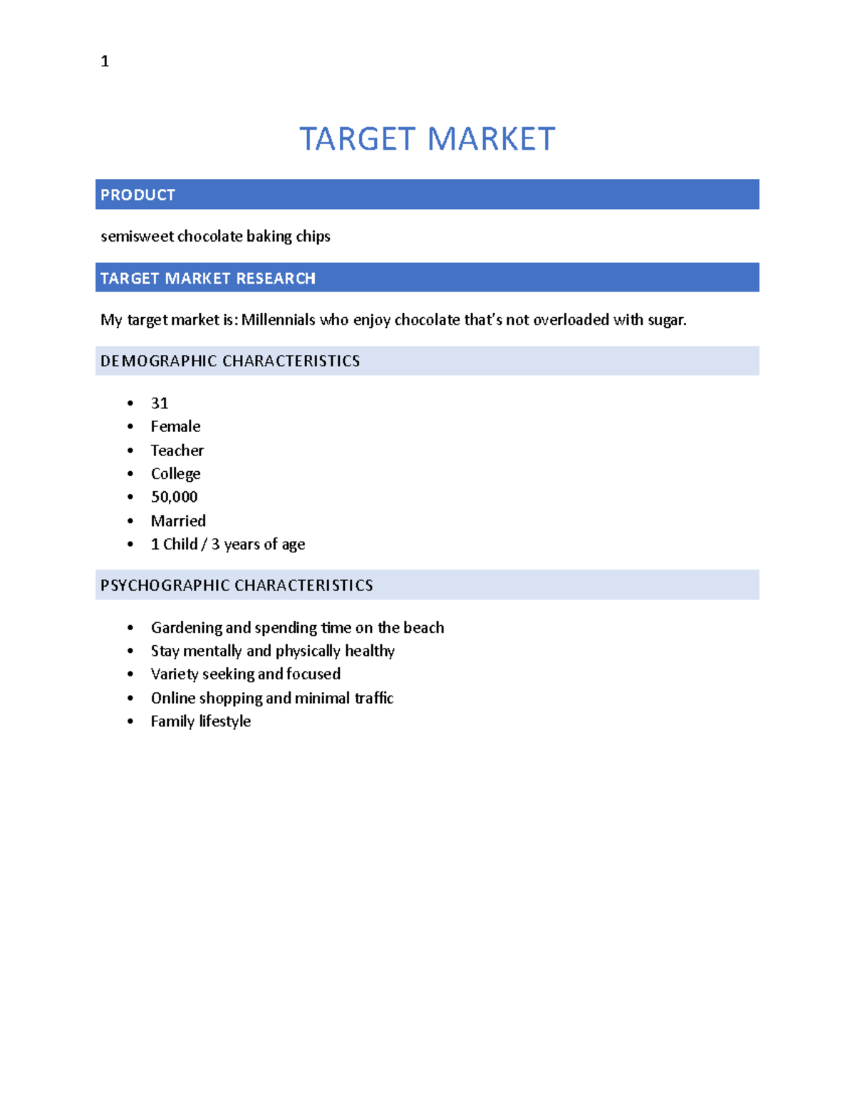 MKT205 Target Market Analysis for Semisweet Chocolate Chips - Studocu