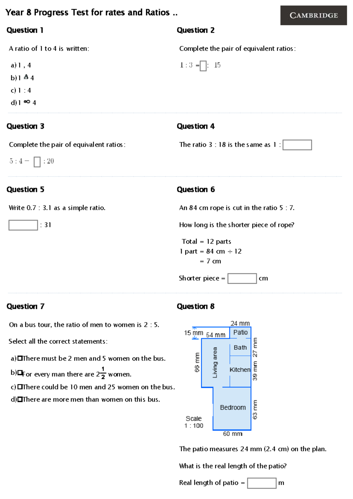 Year 8 Progress Test: Rates and Ratios Analysis - Studocu