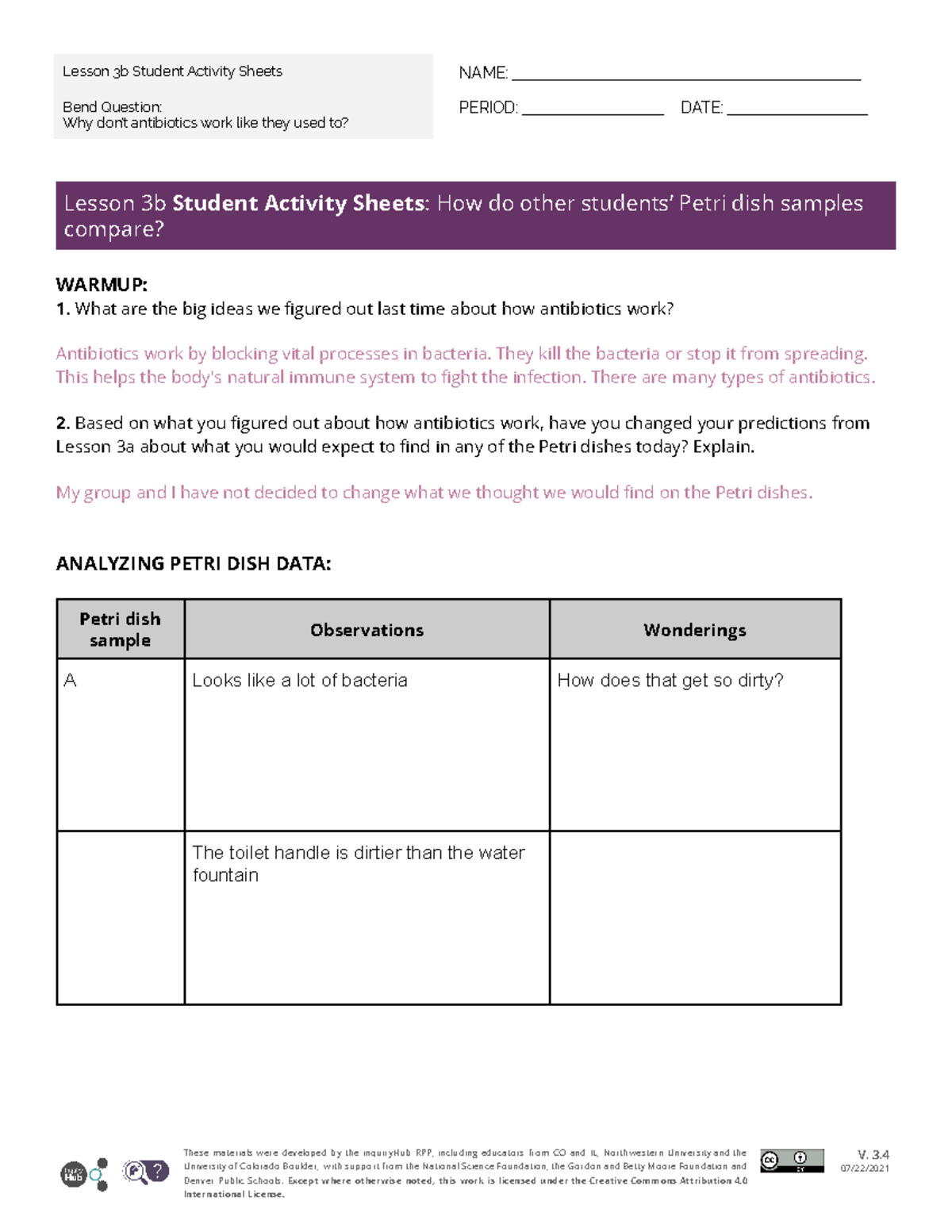 3b.2 Student Activity Sheet Lesson 3b Bend 1 Addie Evolution - Lesson ...