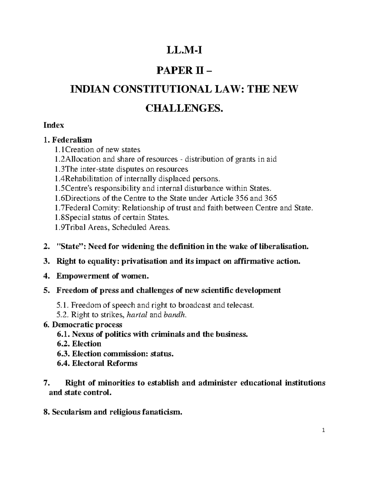 LL.M-II Constitutional Law: Examining New Challenges in India - Studocu
