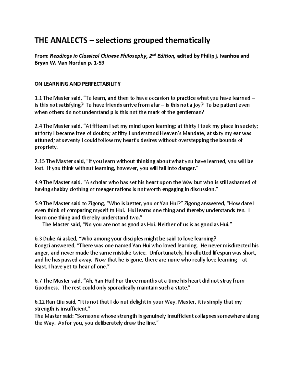 The Analects (Selections) - Thematic Insights on Learning & Virtue ...