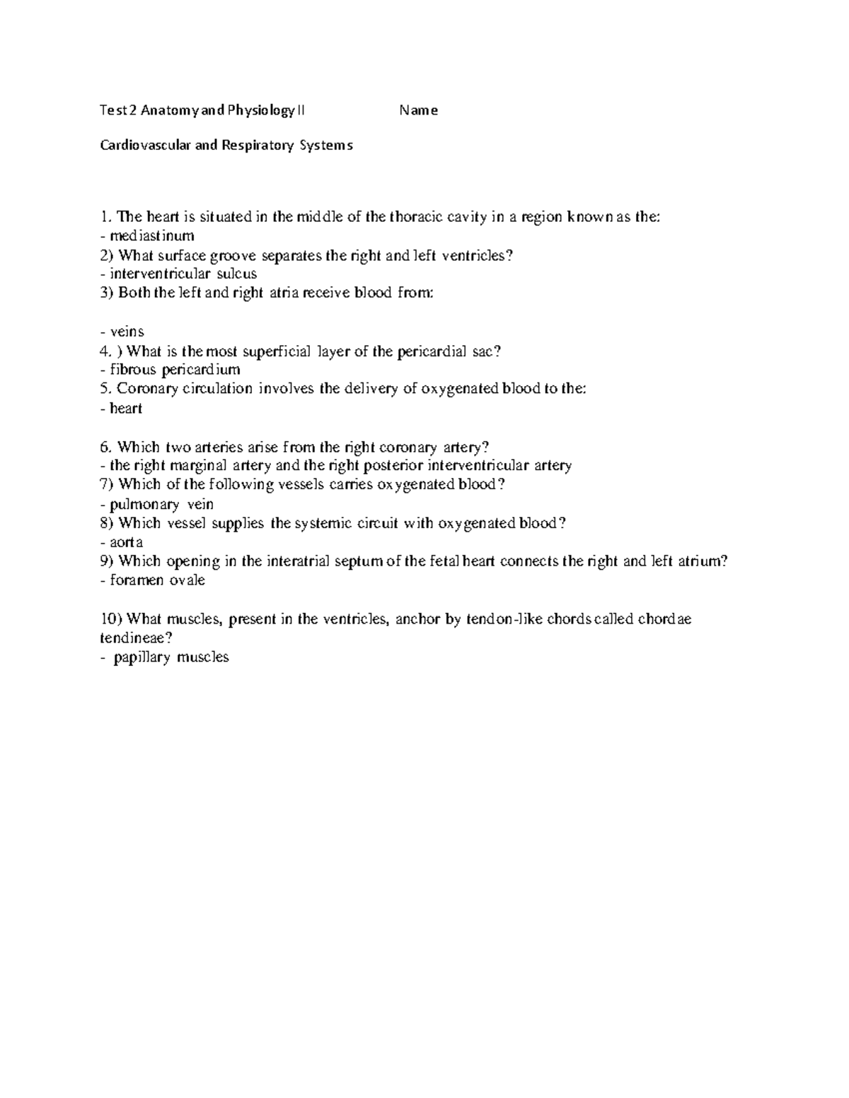 Answer Key for Test 2: Anatomy & Physiology II Concepts - Studocu