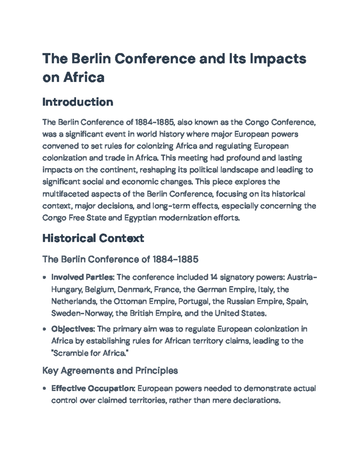 The Berlin Conference of 1884-1885: Impacts on Africa's Modernization ...