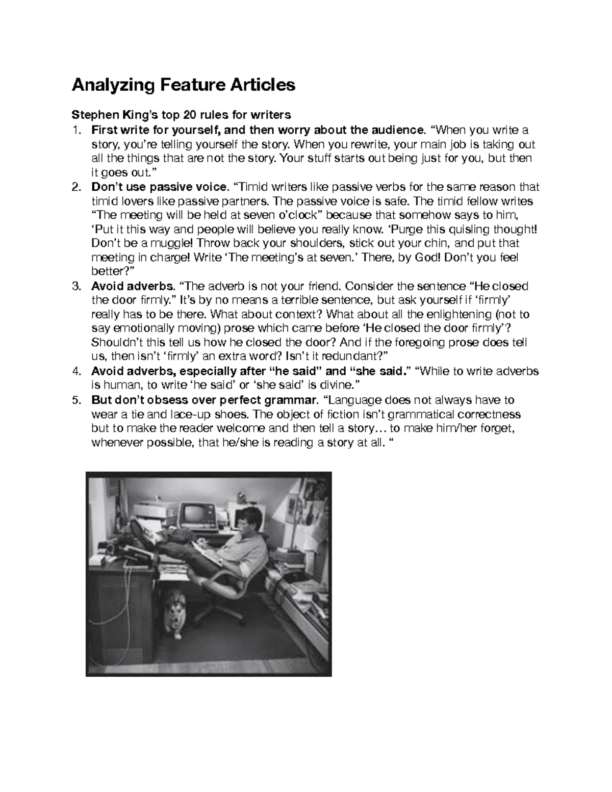 Feature Story Analysis - Analyzing Feature Articles Stephen King’s top ...