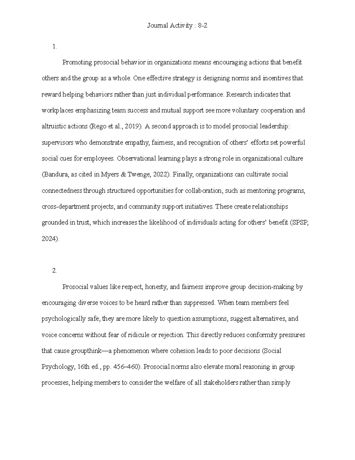 Journal Activity 8-2: Strategies for Promoting Prosocial Behavior in ...
