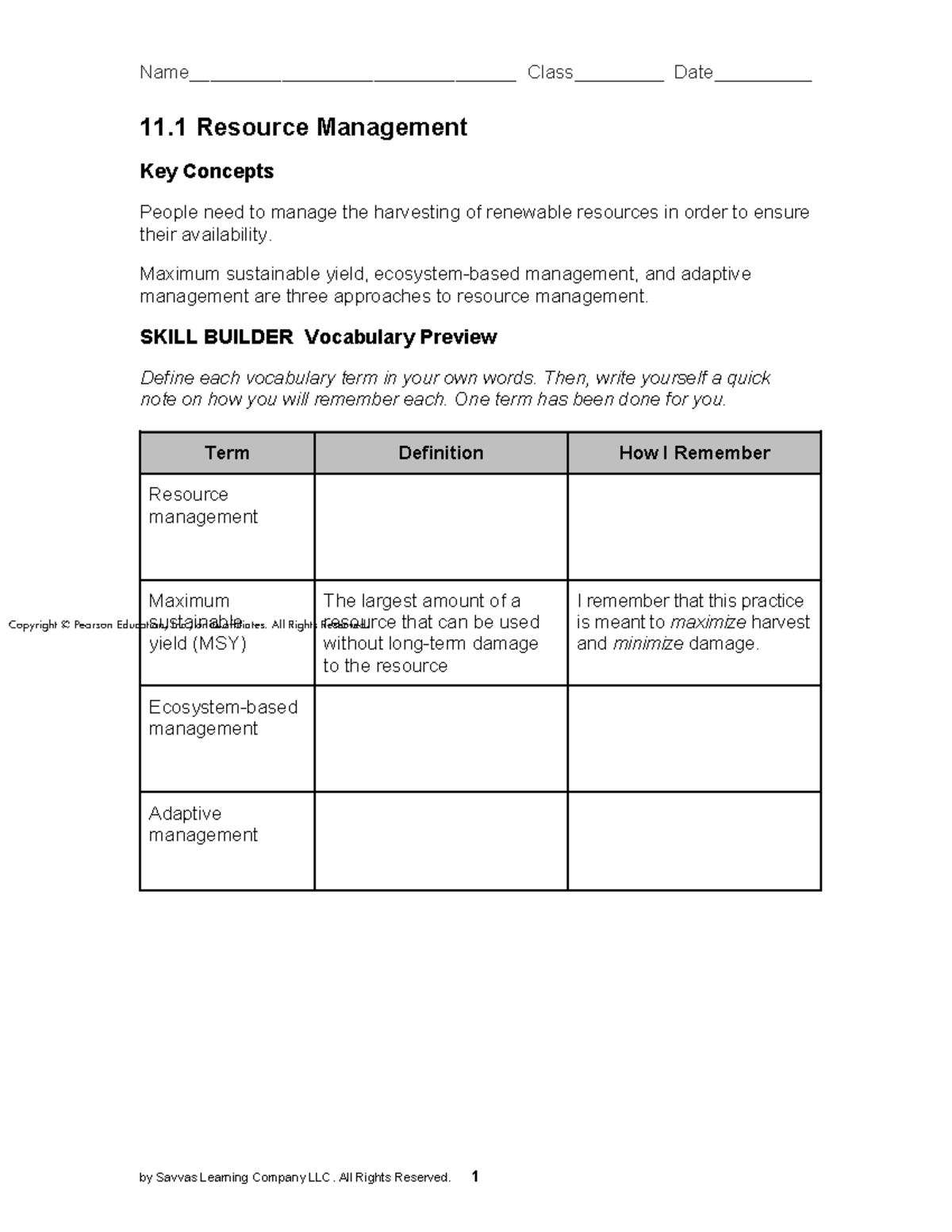 ENV21 11 01 Wkbk Lesson - Resource Management Key Concepts - Studocu